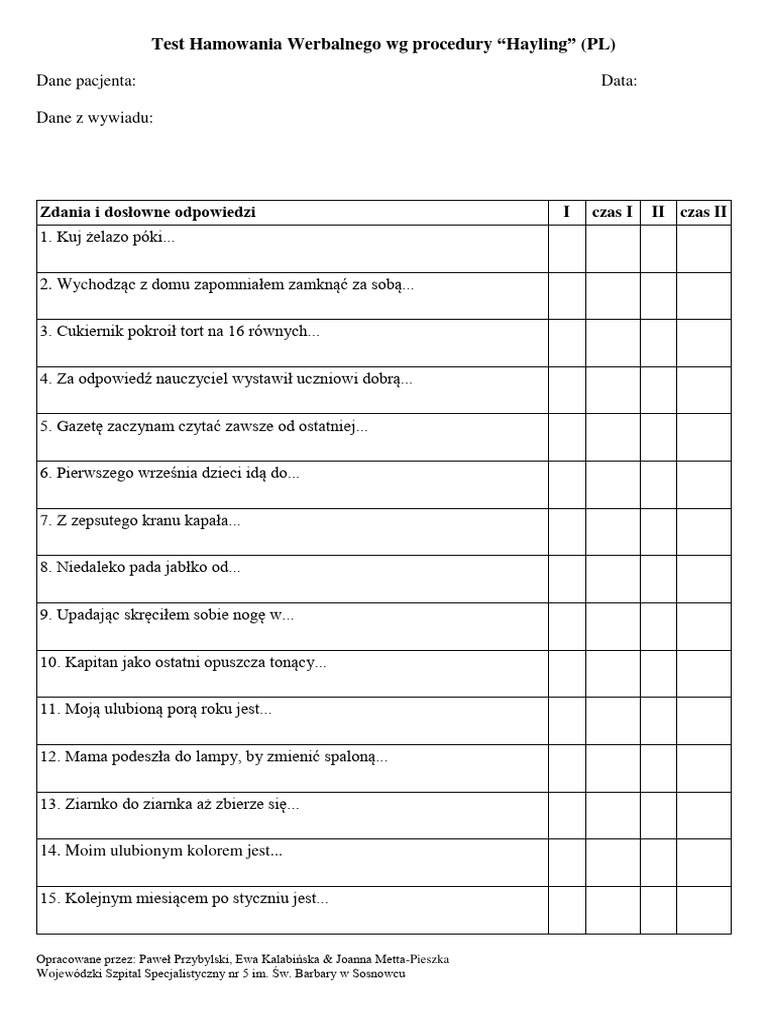 Hayling Test (PL) | PDF