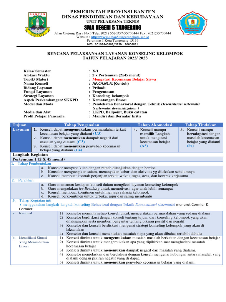 Contoh RPL Desensitisasi Sistematis | PDF