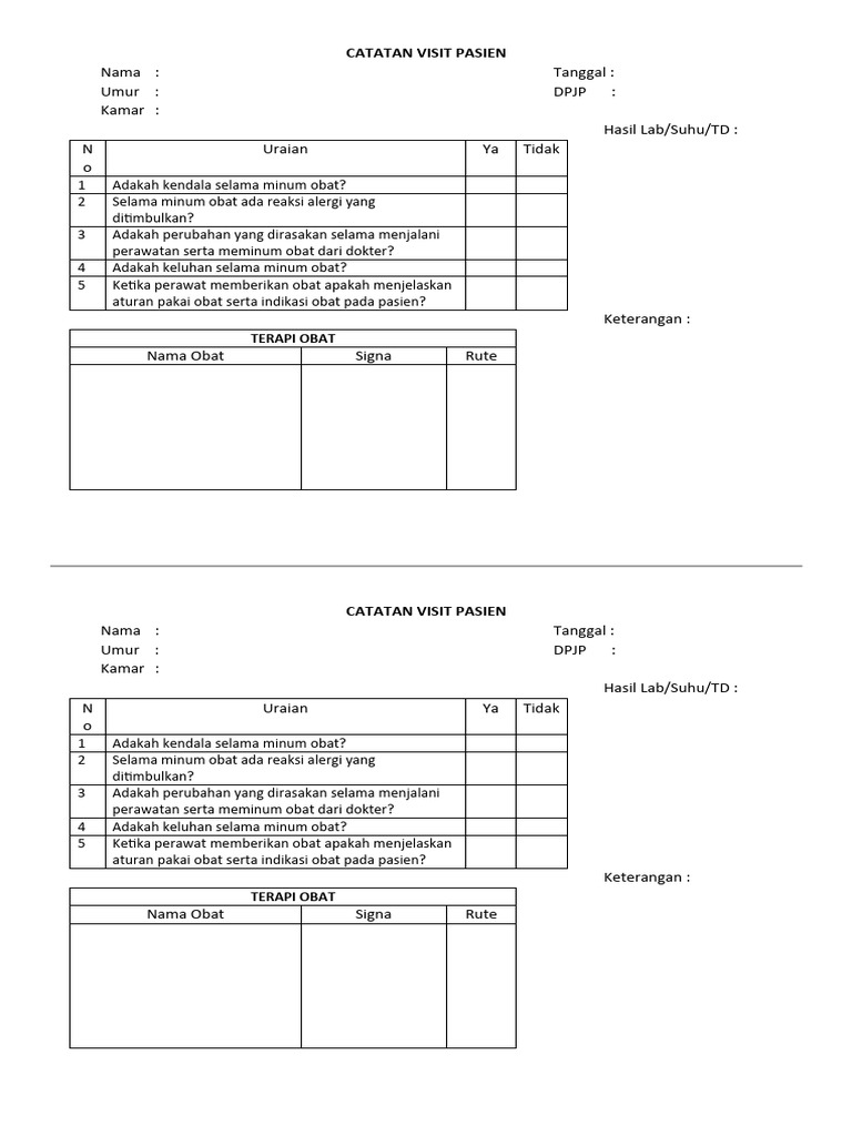 Catatan Visit Pasien dan Terapi Obat | PDF