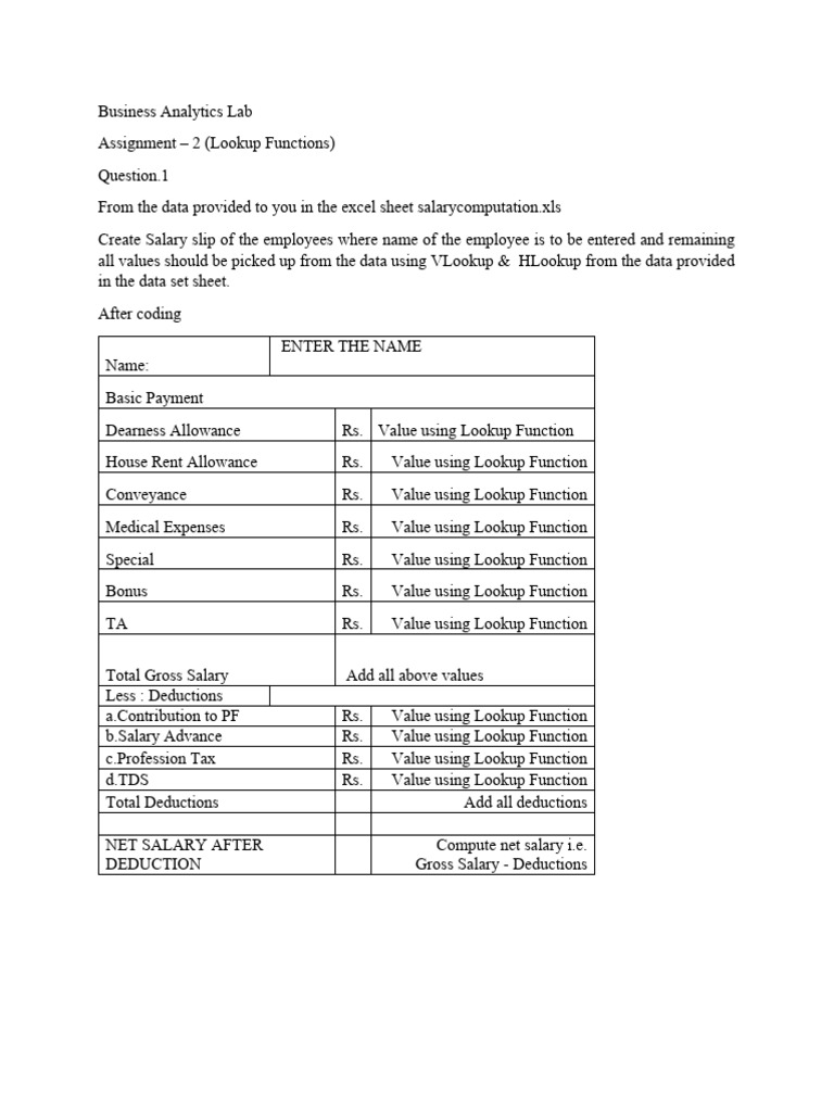 Lab Assignment 2 - VLookup Hlookup | PDF Lab Assignment 2 - VLookup Hlookup | PDF