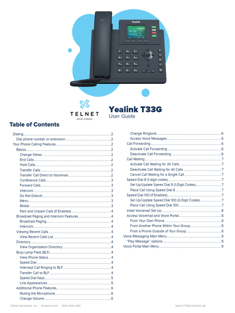 Yealink T33G User Guide | PDF