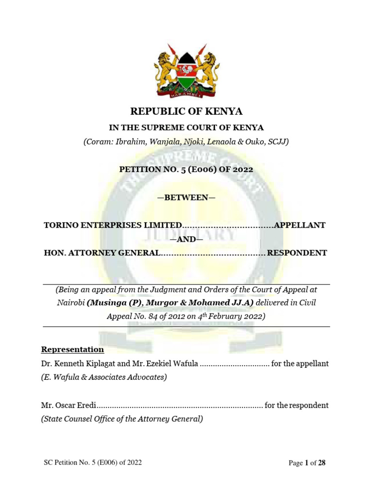 Torino Enterprises Limited V Attorney General (Petition 5 (E006) of ...