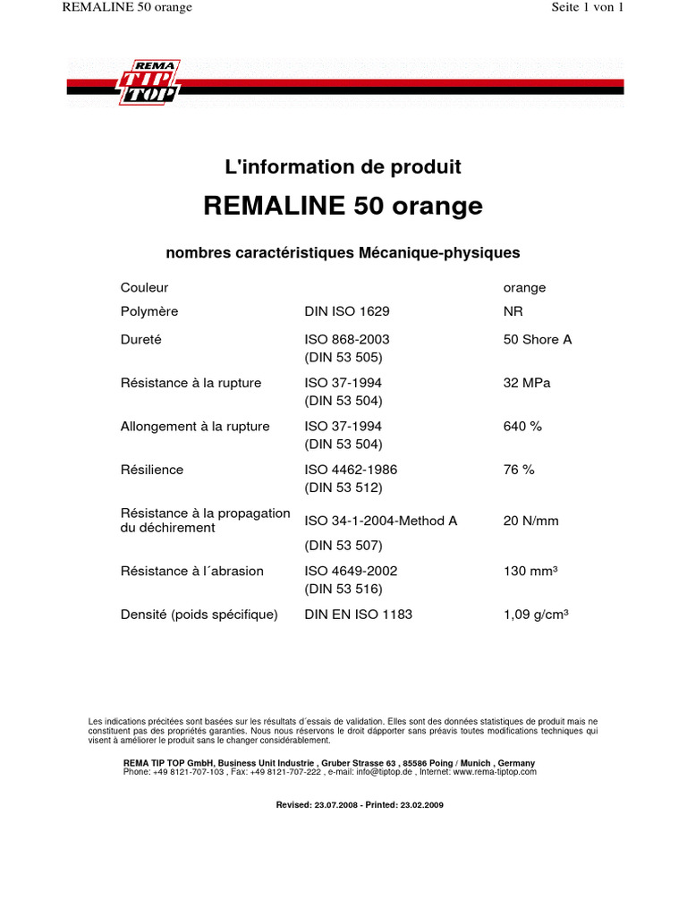 Remaline 50 Orange - Caractéristiques Techniques | PDF