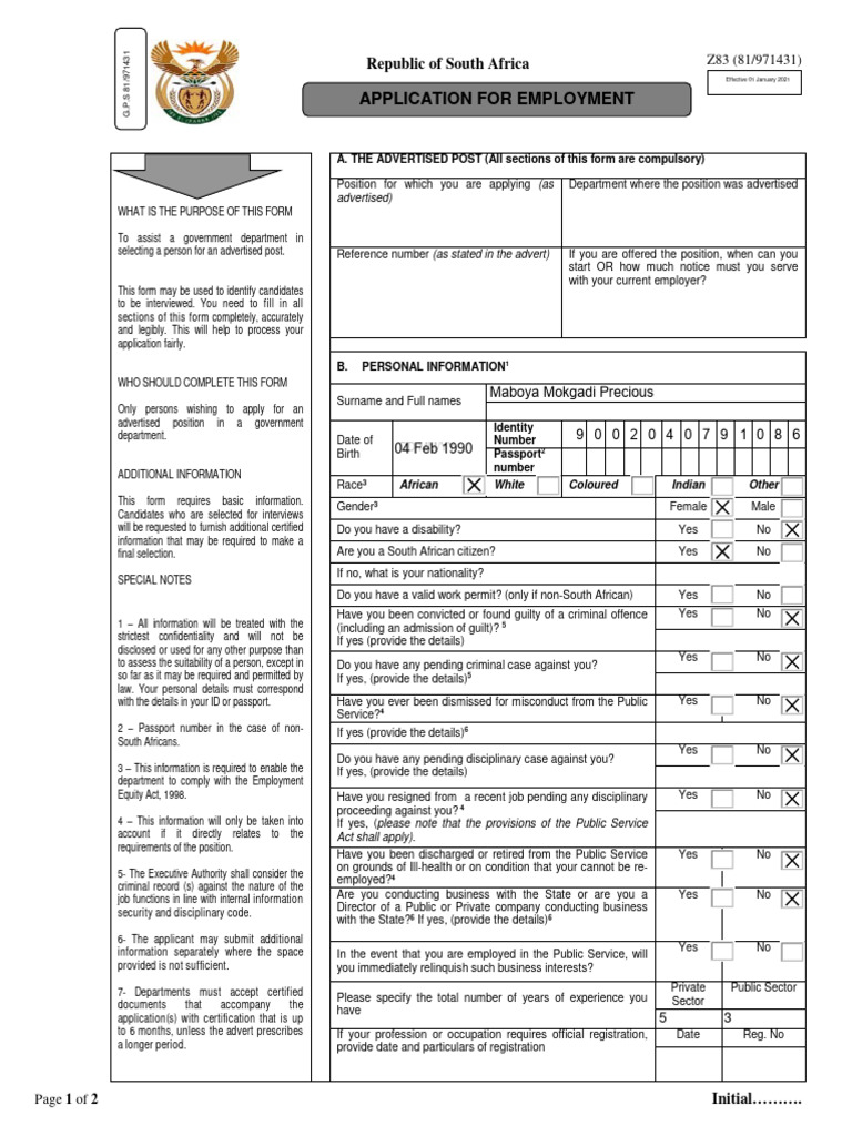 Editable Approved New Z83 Form Gazetted 6 Nov 2020 | PDF