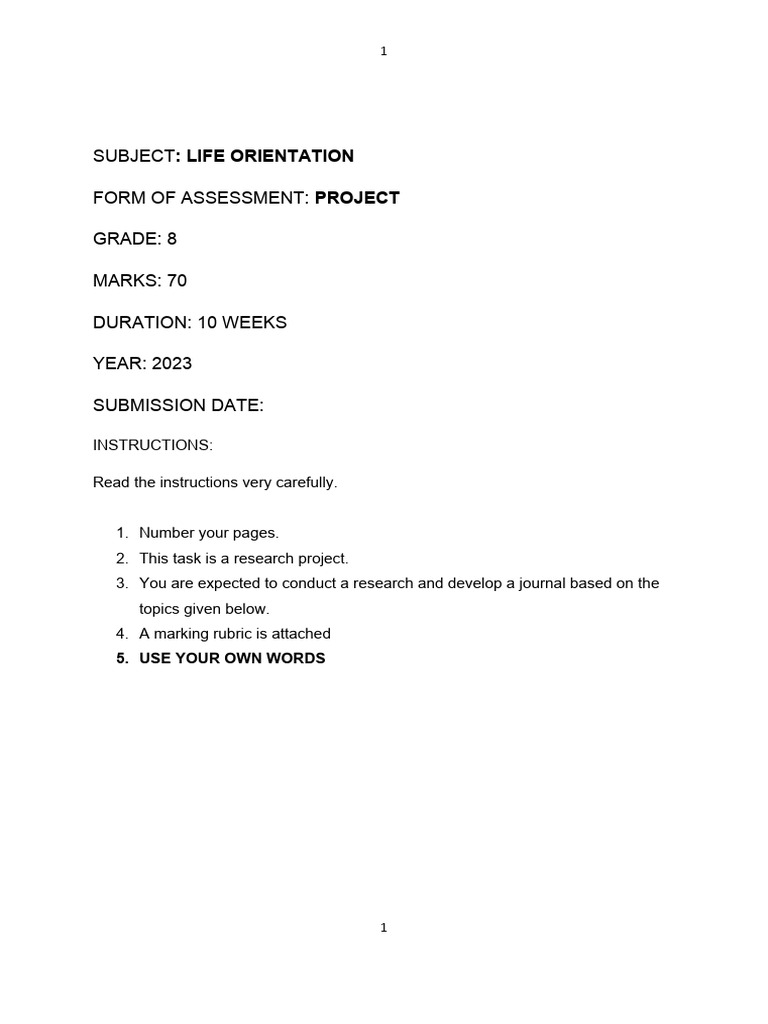 GRADE 8 PROJECT 2023-TERM 3 | PDF | Decision Making | Cognition