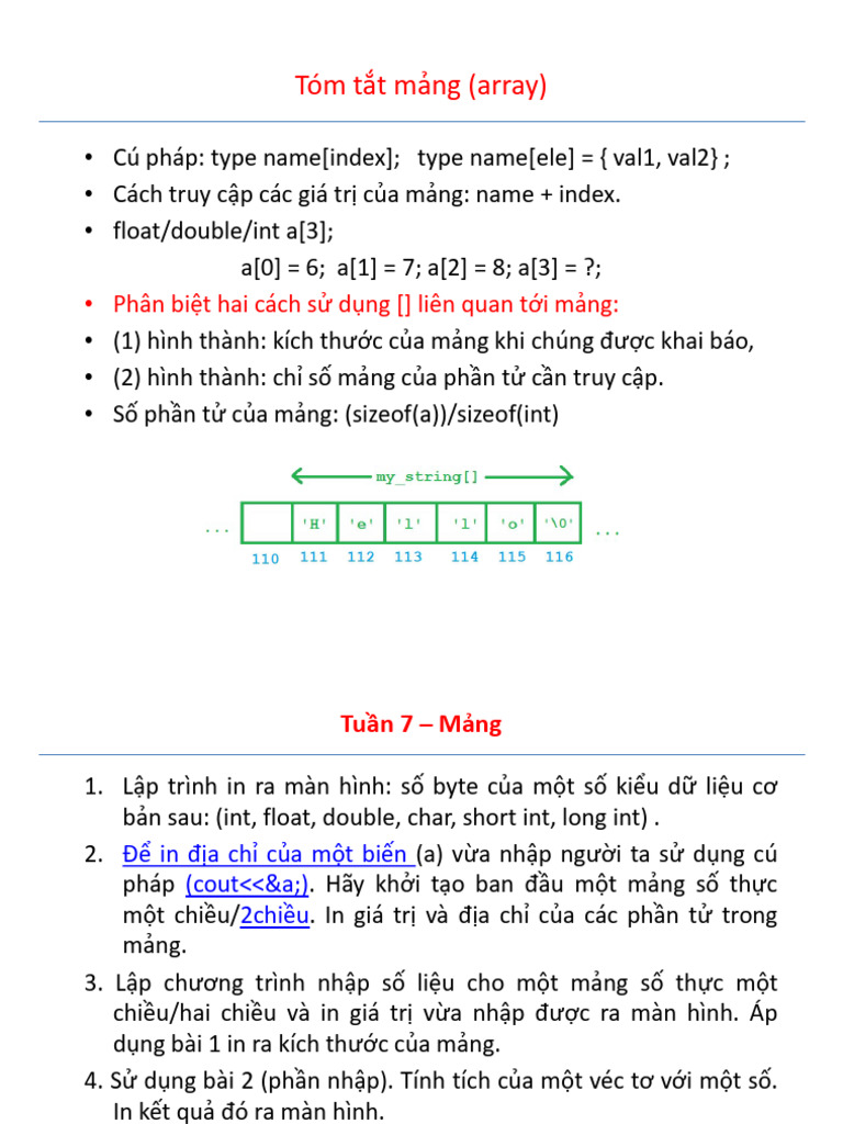 Tóm tắt mảng (array) : - Phân biệt hai cách sử dụng liên quan tới mảng | PDF