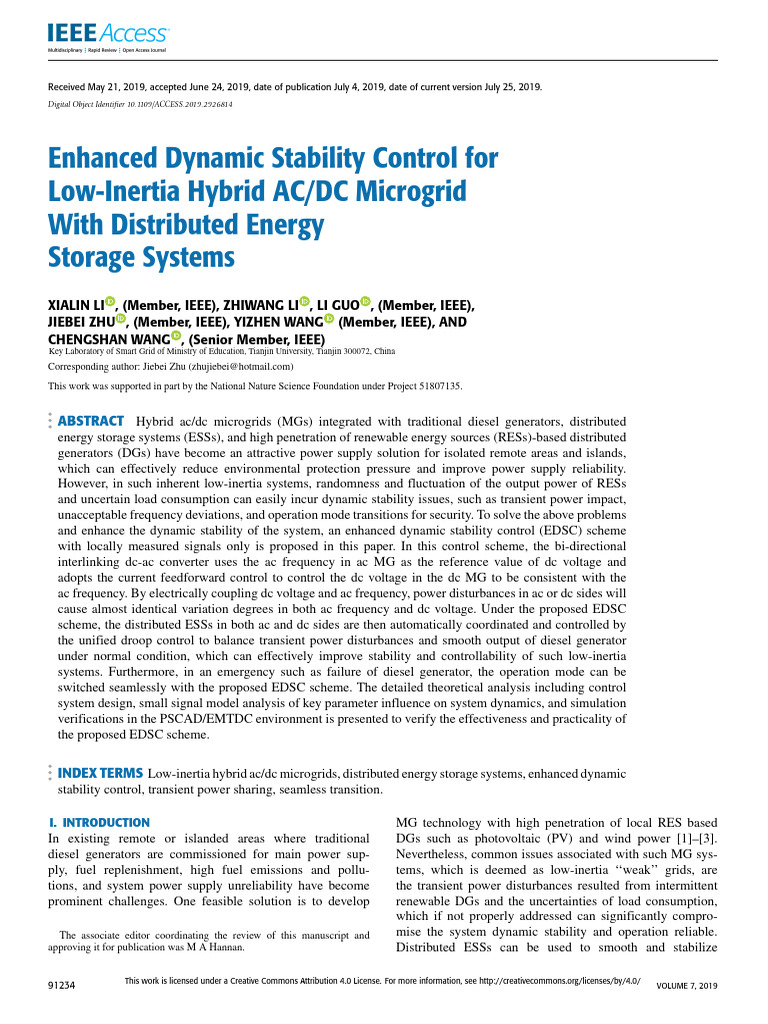 (2019 - J) Enhanced Dynamic Stability Control For Low-Inertia Hybrid AC DC Microgrid With ...