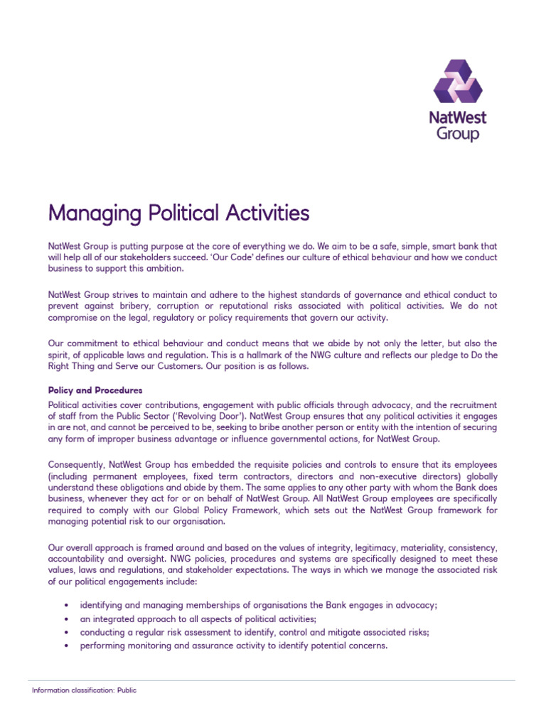 Political Engagement External Statement July 2020 | PDF | Bribery | Policy