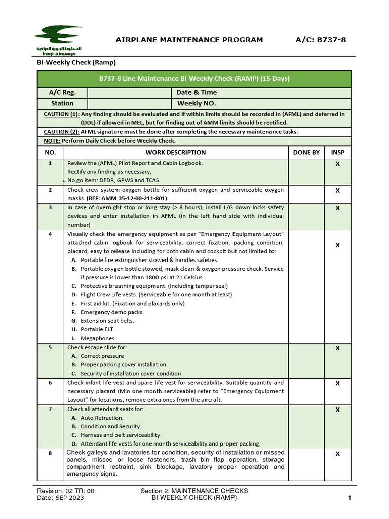 B737-8 Bi-Weekly Ramp Check Guide | PDF