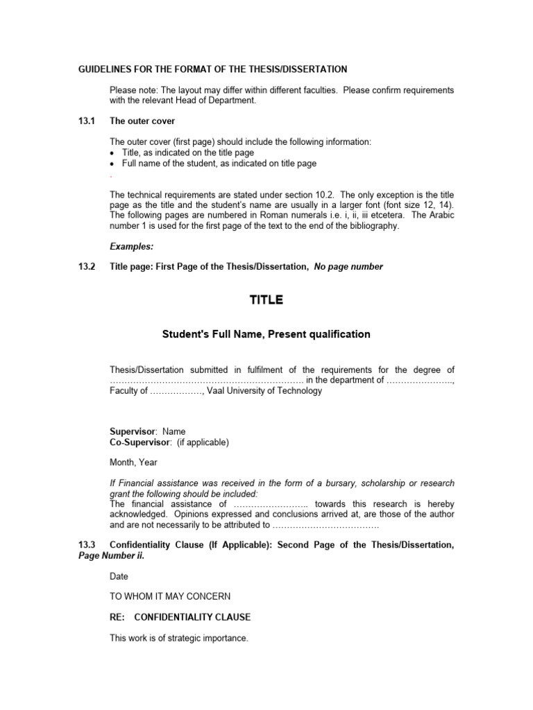 Guidelines For THE FORMAT OF The Thesis | PDF