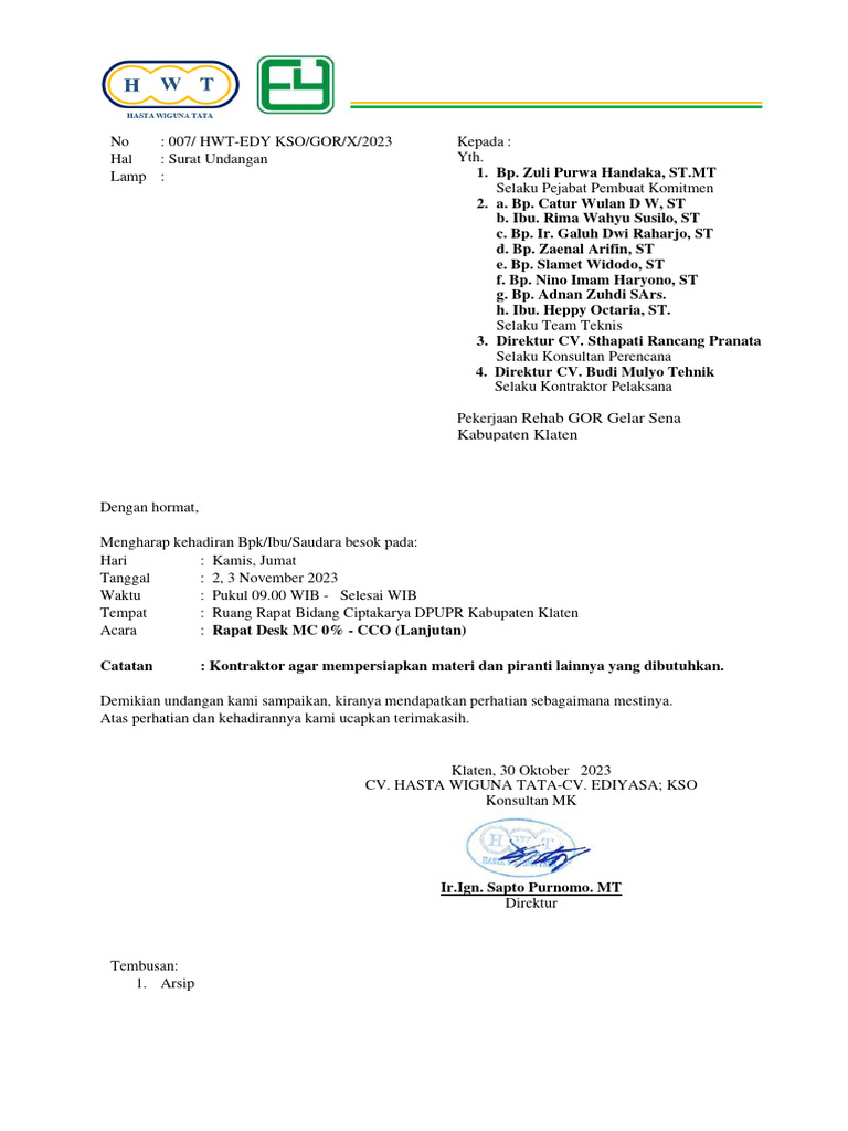 Surat Undgn MC 0% Lanjutan Rehab GOR | PDF