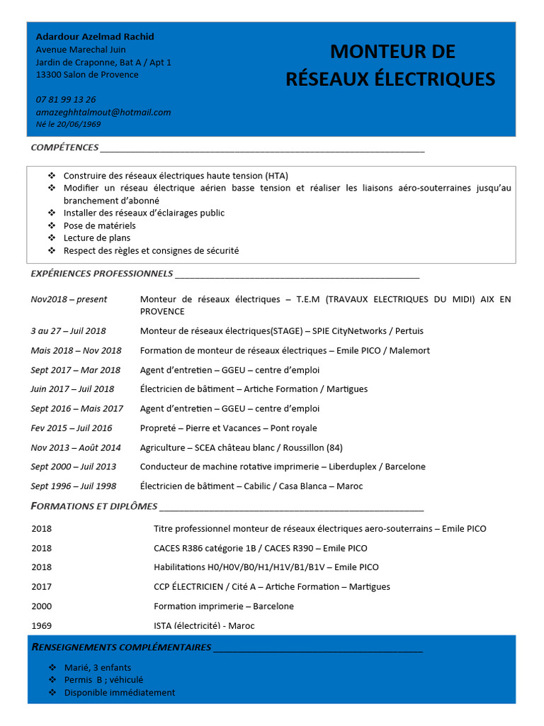 Monteur de Réseaux Électriques: Compétences | PDF