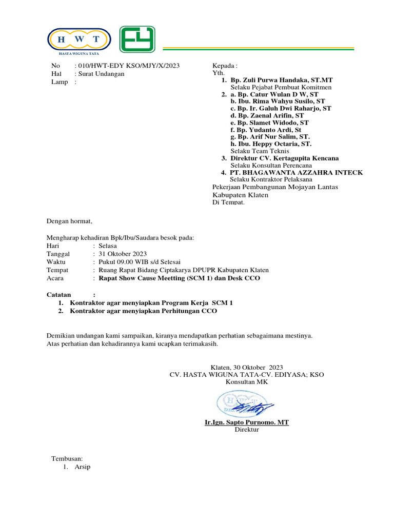 Surat Undgn SCM Dan Desk CCO | PDF