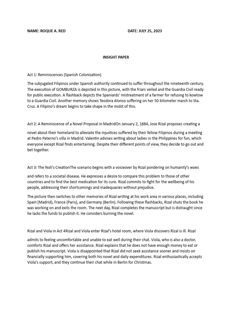 Rizal Insight Paper | PDF