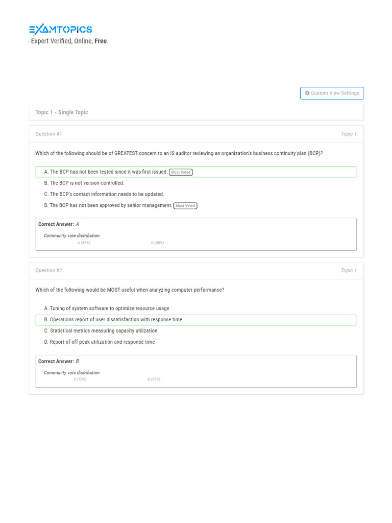 CISA Exam - Free Actual Q&As, Page 1 - ExamTopics | PDF