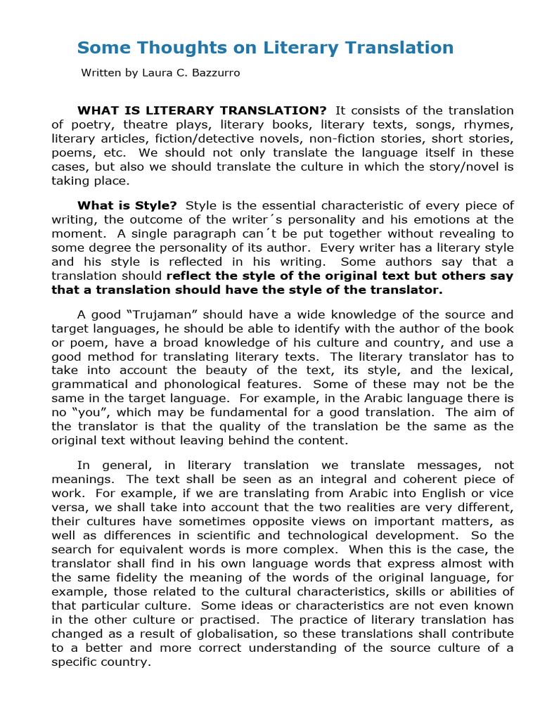 Some Thoughts on Literary Translation с Переводом | PDF | Translations ...
