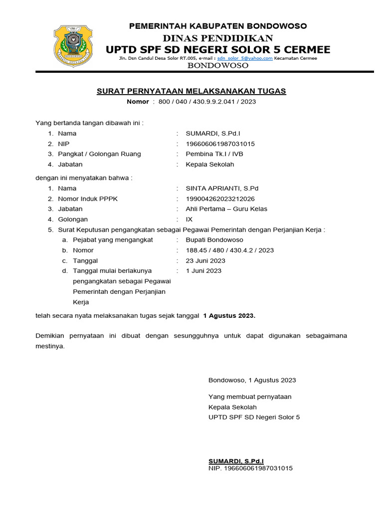 Contoh SPMT - Sinta Aprianti | PDF
