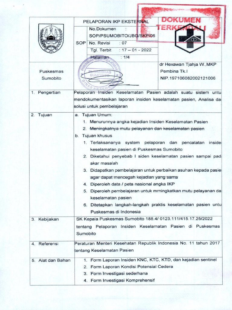SOP Pelaporan IKP Eksternal | PDF