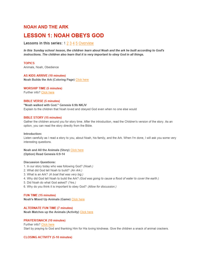 Sunday School-Noah | PDF