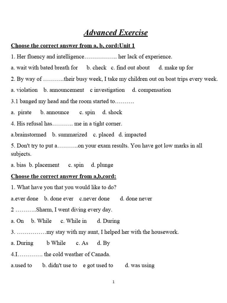 Advanced Exercise s3 Term 1 | PDF