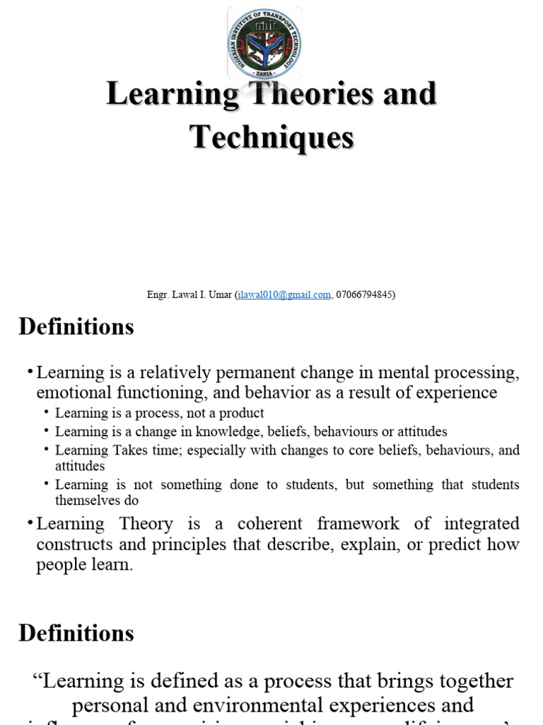 Learning Theories and Techniques | PDF | Learning | Learning Theory ...