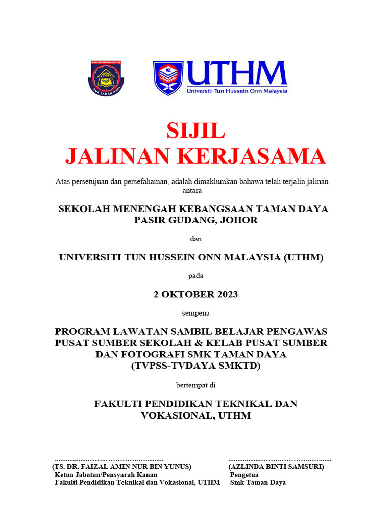 SIJIL LAWATAN UTHM- TDS | PDF