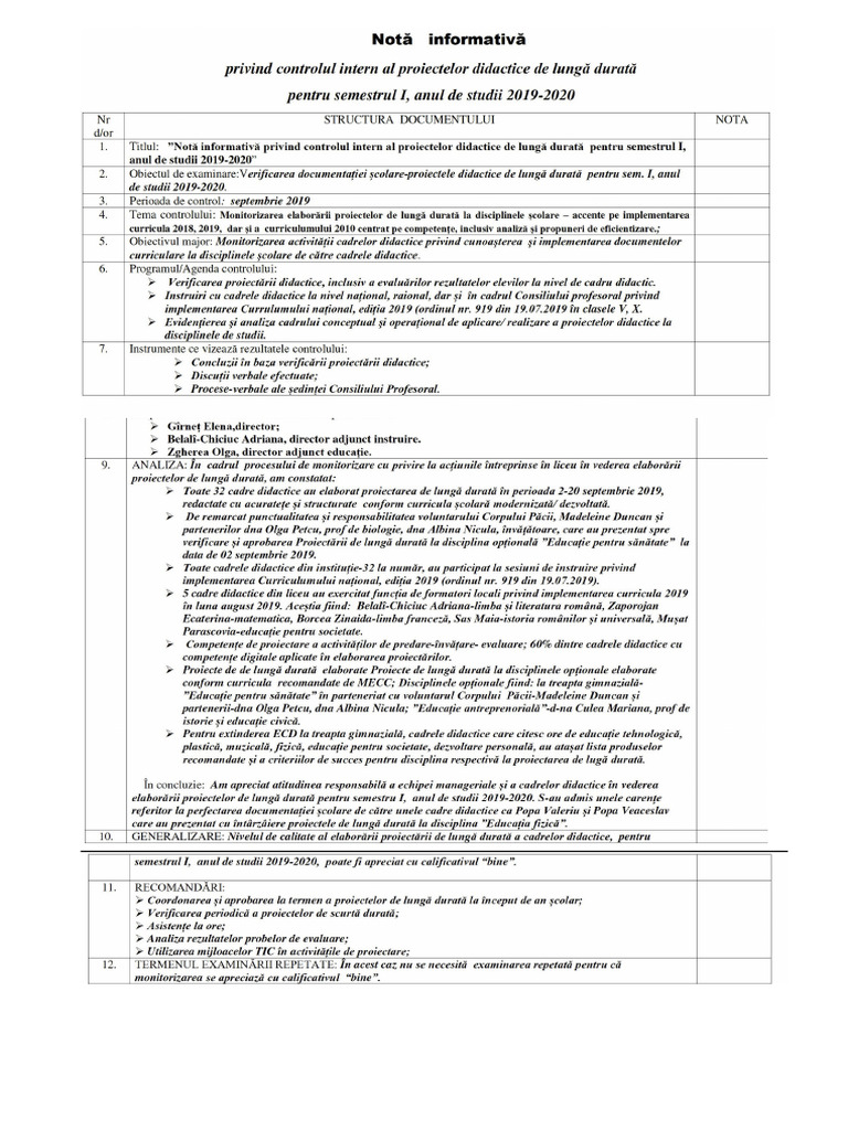 Nota Pentru Proiecte | PDF