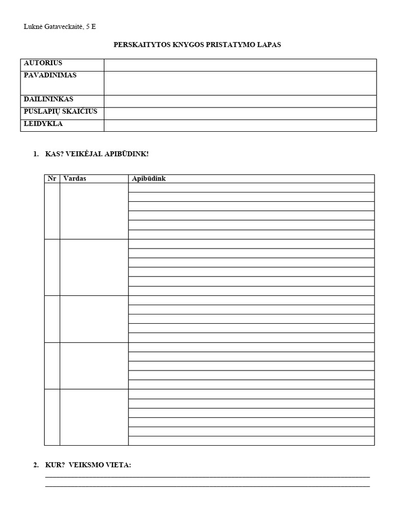 Perskaitytos Knygos Atsiskaitymo Lapas | PDF