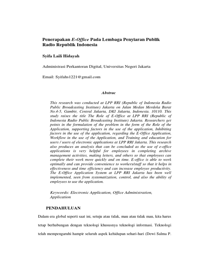 E-Office di LPP RRI Jakarta | PDF