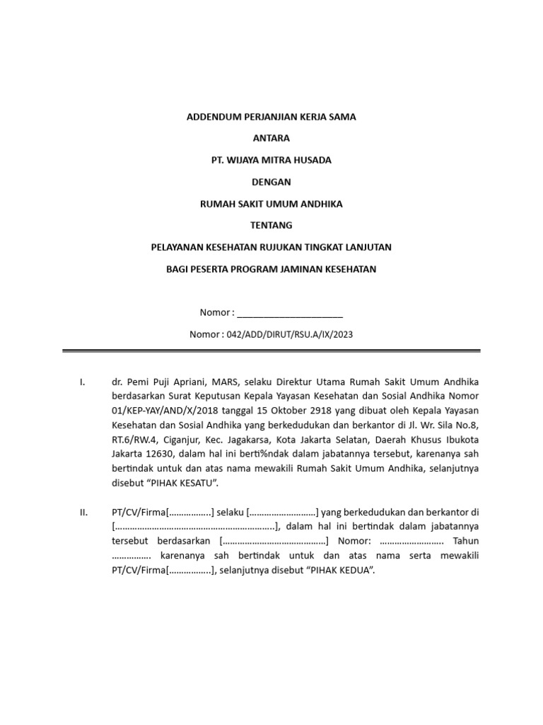 Addendum - Rencana Mutu Kontrak | PDF