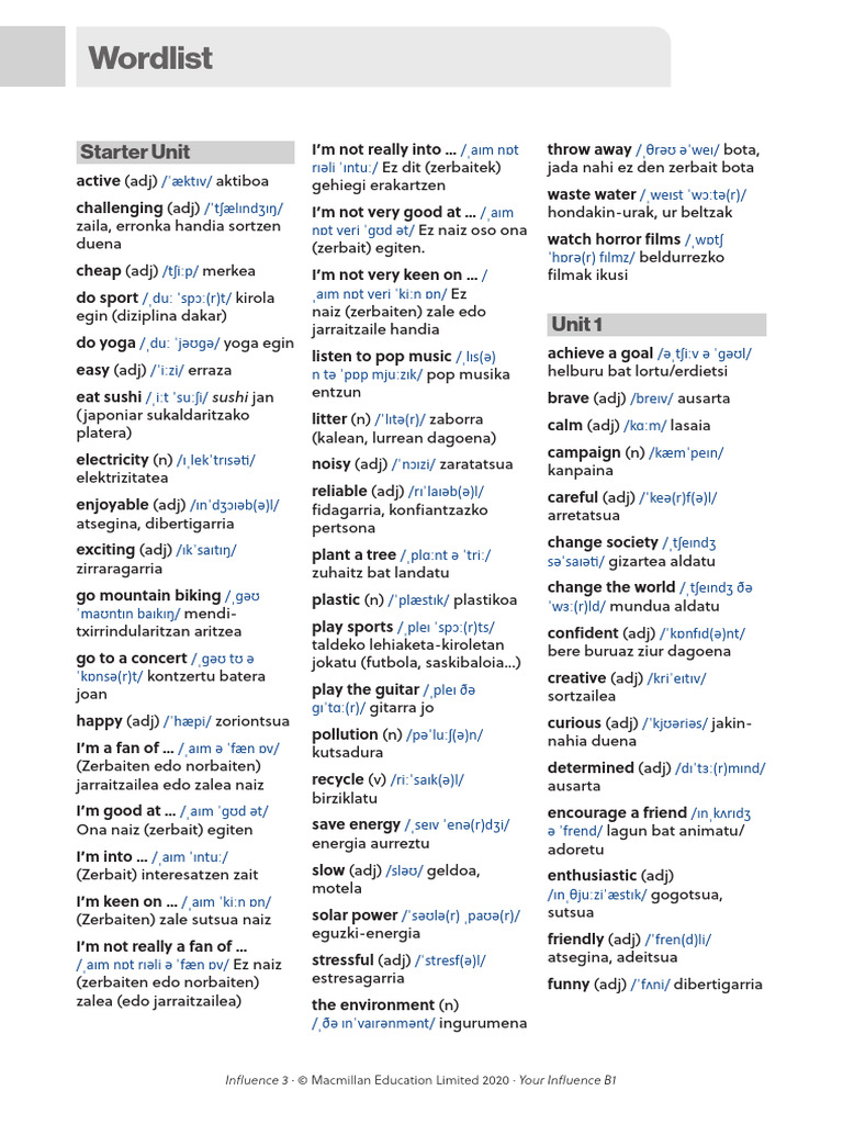 INFLUENCE 3 Hiztegia Euskaraz WORDLIST | PDF