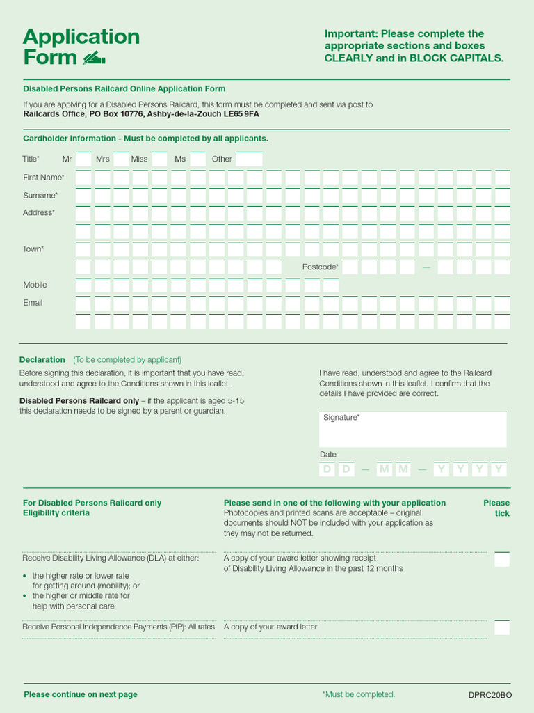 Online Disabled Persons Railcard Form - Print at Home (2020) | PDF ...