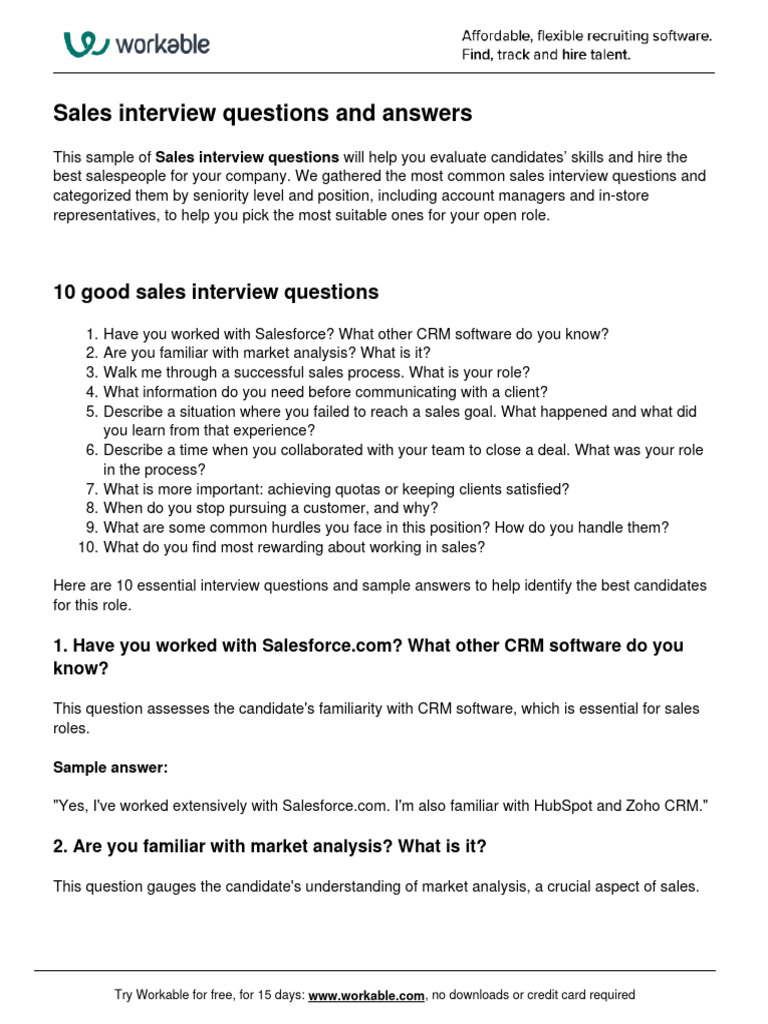 Sales Interview Questions | PDF | Sales | Customer Relationship Management