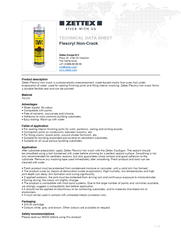 TDS - Zettex Flexcryl Non Crack - EN | PDF | Paint | Water
