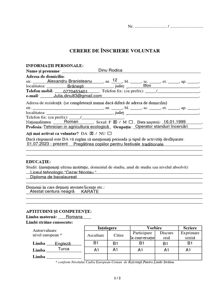 Cerere de Inscriere Voluntar Edited | PDF