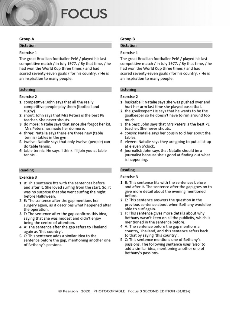 Focus3 2E Unit Test Dictation Listening Reading Unit2 GroupA B ANSWERS ...