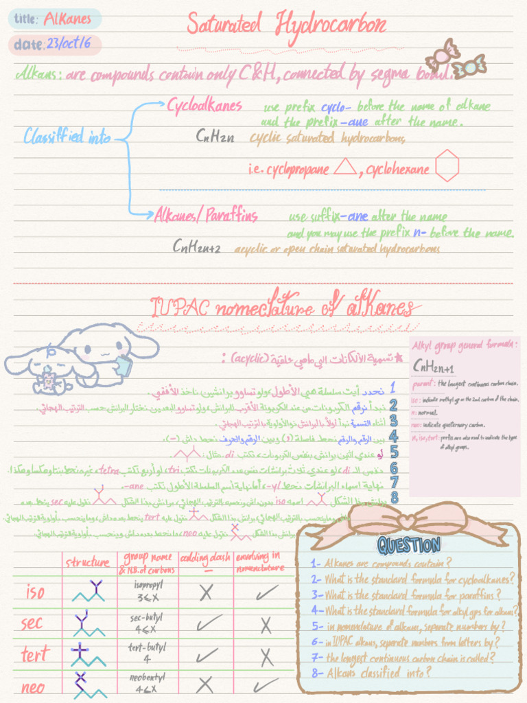 Alkanes Notes | PDF | Alkane | Hydrogen Compounds