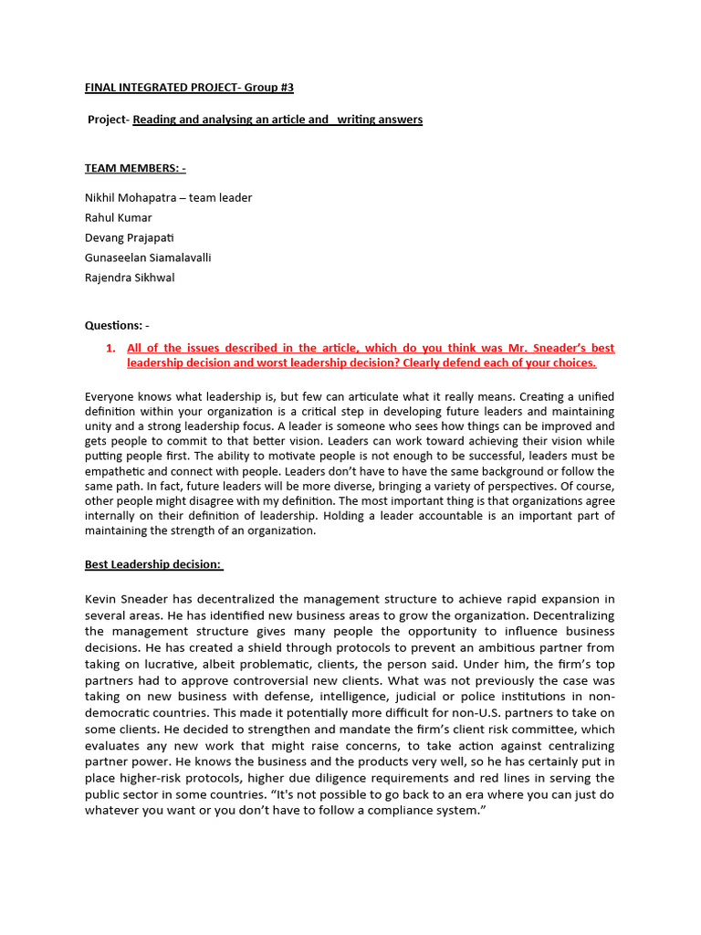 Final Integrated Project - Group - 3 For McKinsey | Download Free PDF ...