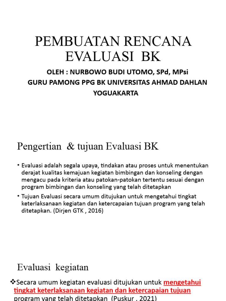 Pembuatan Rencana Evaluasi BK PPG 2022 | PDF