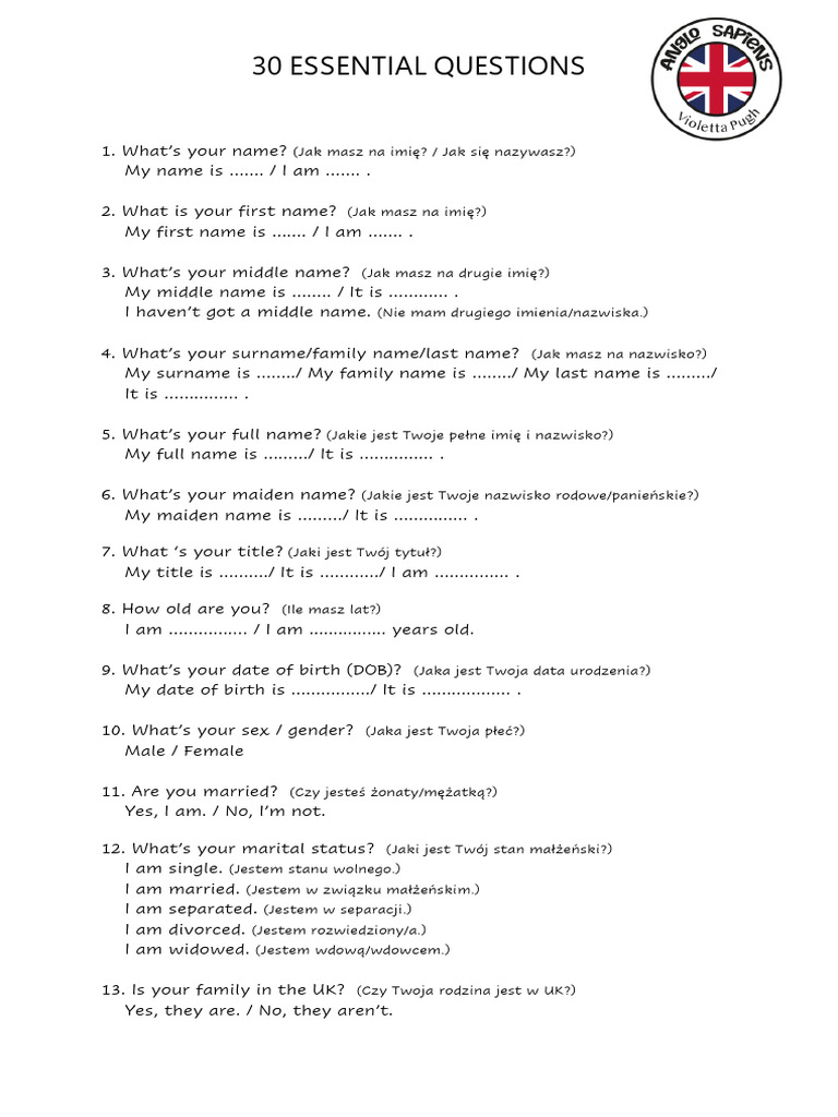 30 Essential Questions - List | PDF