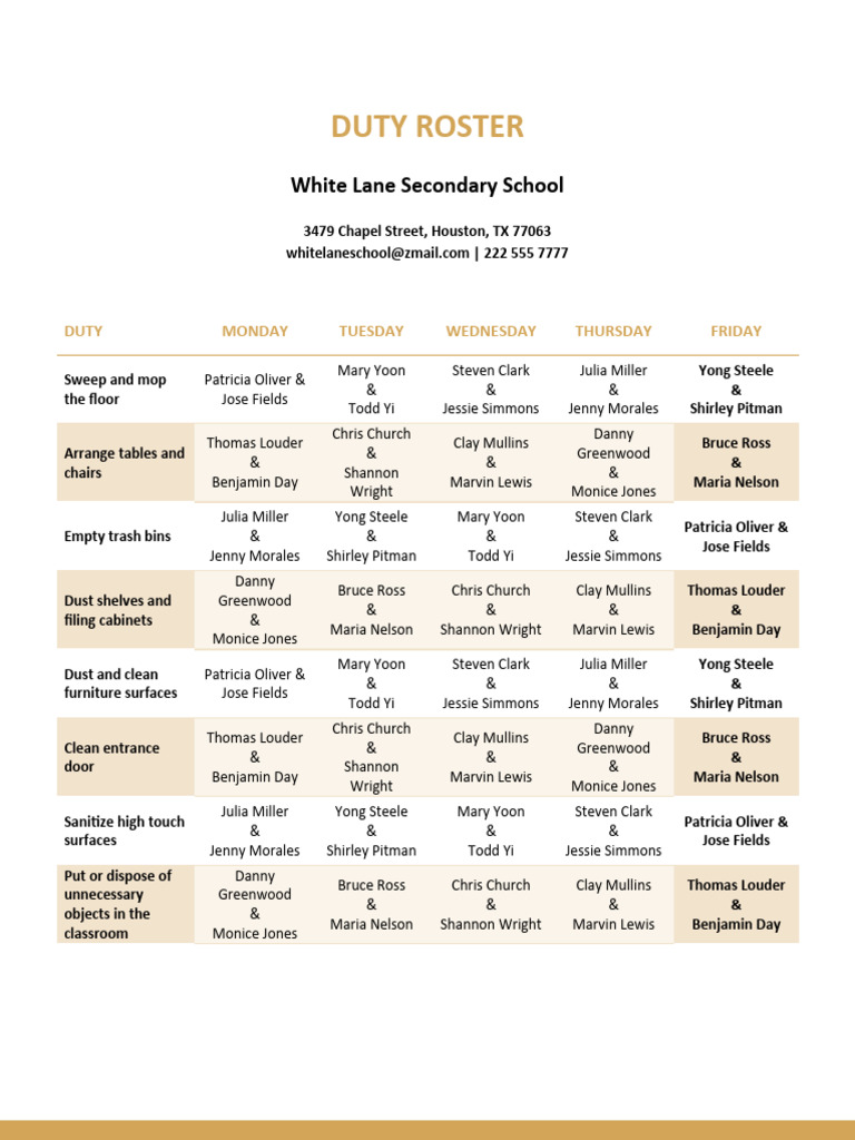Free Duty Roster Template | PDF