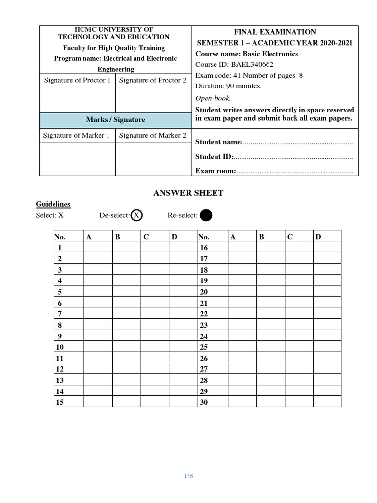 Basic Electronics Final Exam 2020-2021 | PDF | Bipolar Junction ...