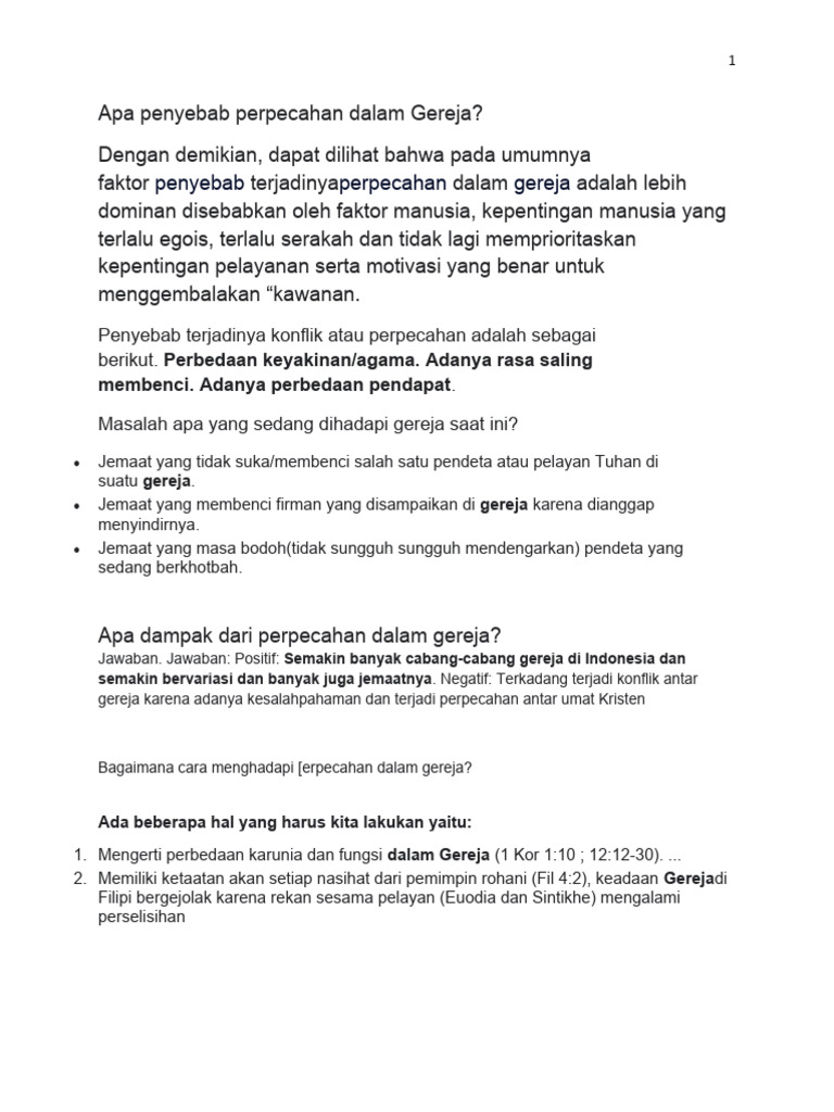 Apa Penyebab Perpecahan Dalam Gereja | PDF