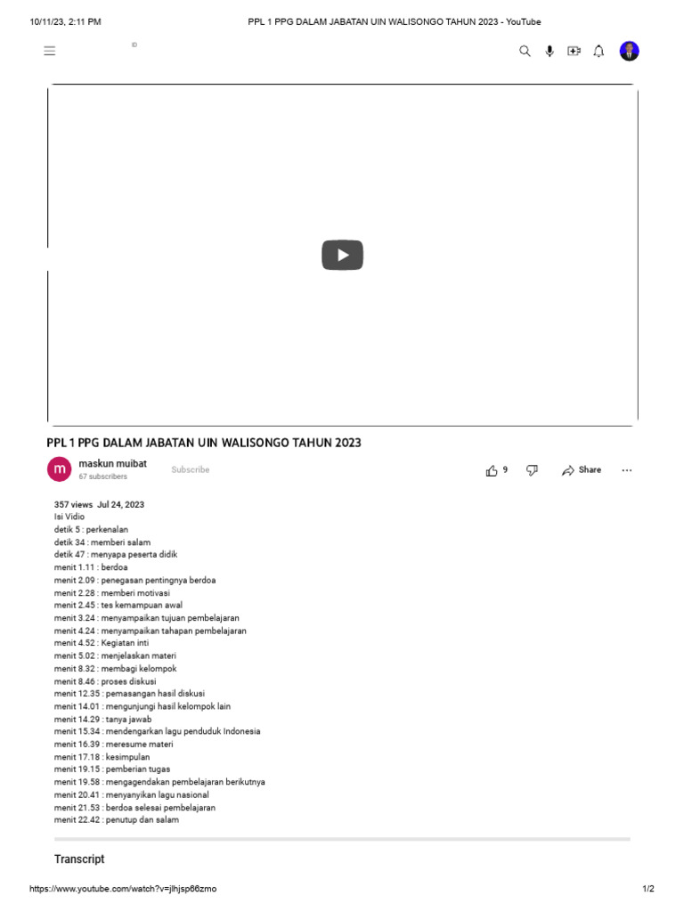 PPL 1 PPG DALAM JABATAN UIN WALISONGO TAHUN 2023 - YouTube | PDF