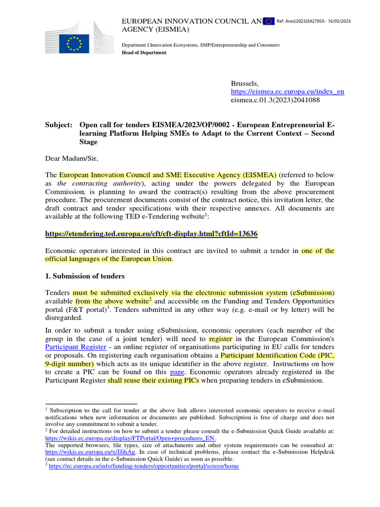 EN-Invitation To Tender-2023-0002-Final | PDF | Procurement | European ...