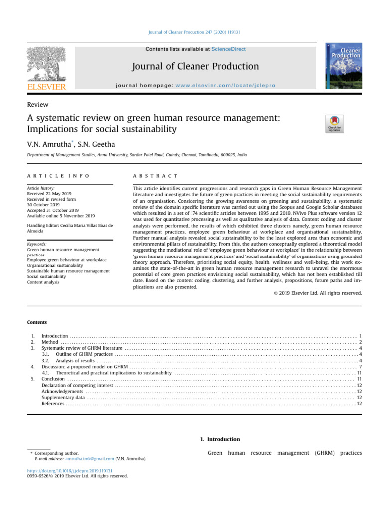 A Systematic Review On Green Human Resource Managementn Implications ...