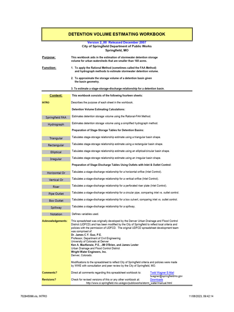 Stormwater Detention Volume Workbook | PDF | Discharge (Hydrology ...