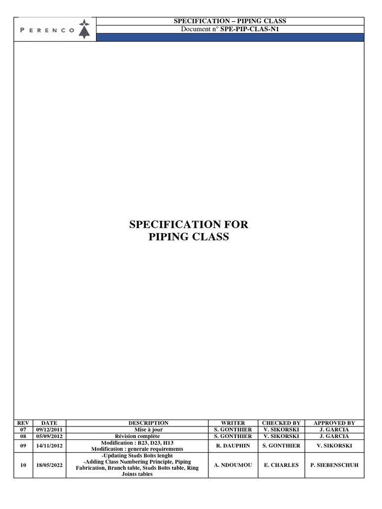 SPE - PIP - CLAS - N1_rev10_Piping Class | PDF