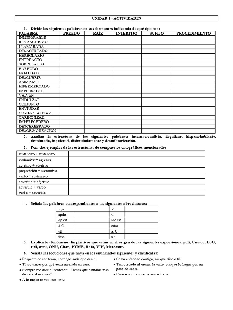 Actividades Analisis Morfologico y Clases de Palabras | PDF | Adverbio ... Actividades Analisis Morfologico y Clases de Palabras | PDF | Adverbio ...
