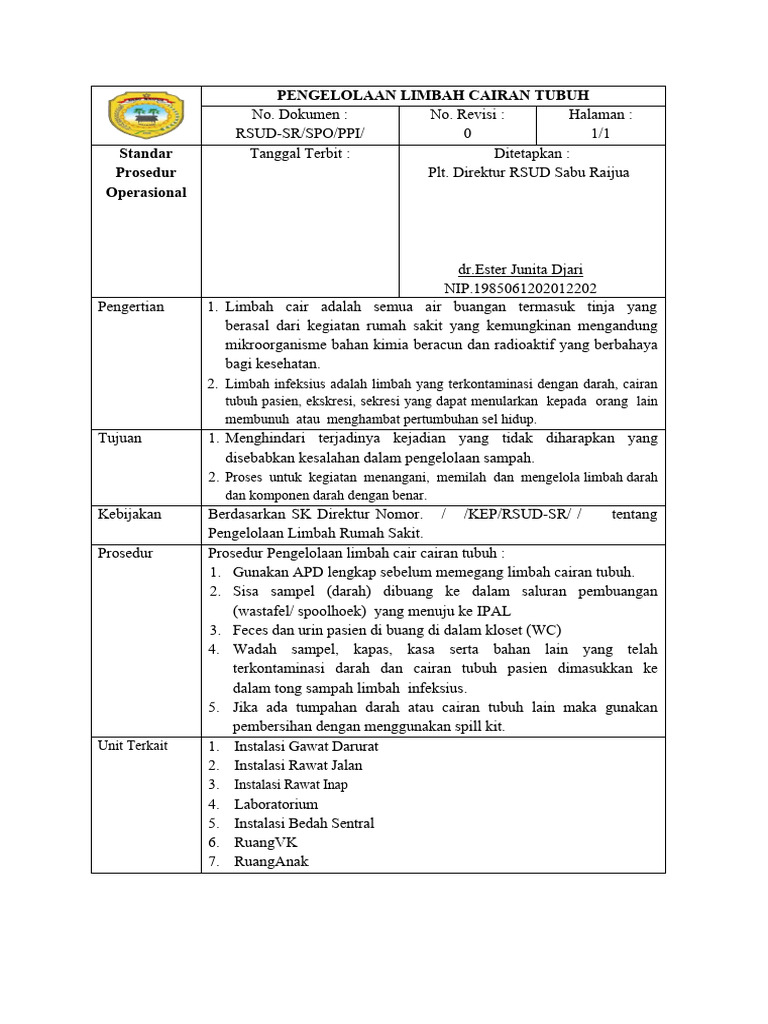 Prosedur Pengelolaan Limbah Cair RSUD | PDF